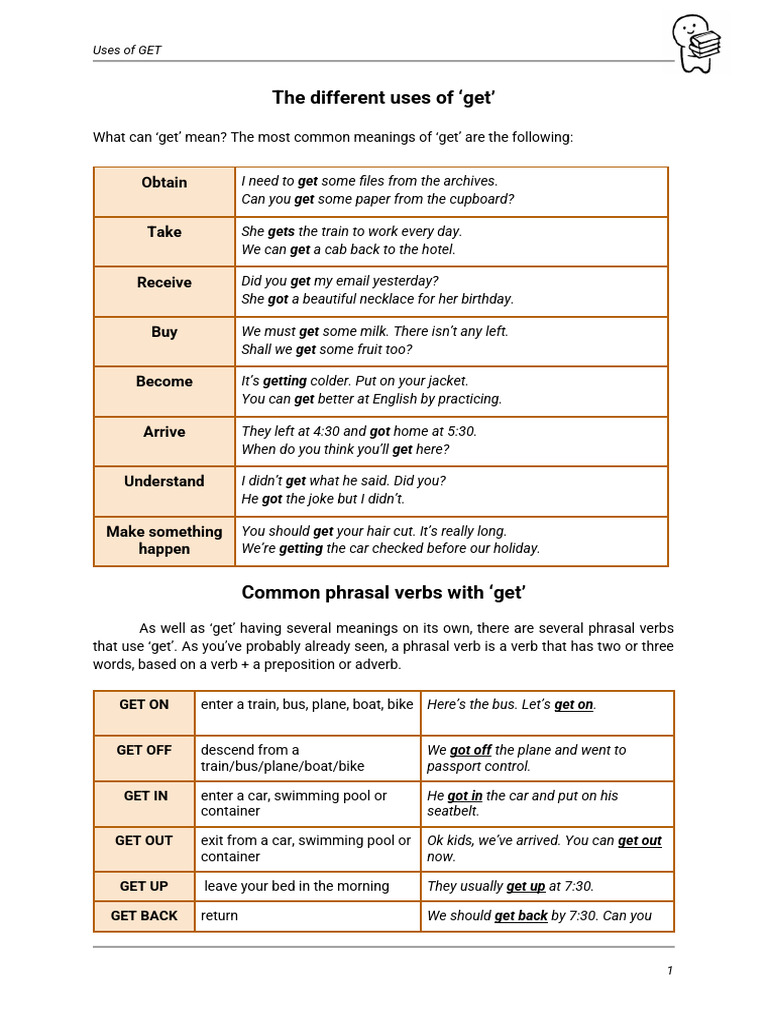 Uses of GET/Usos Del Verbo GET | PDF | Verb | Linguistics