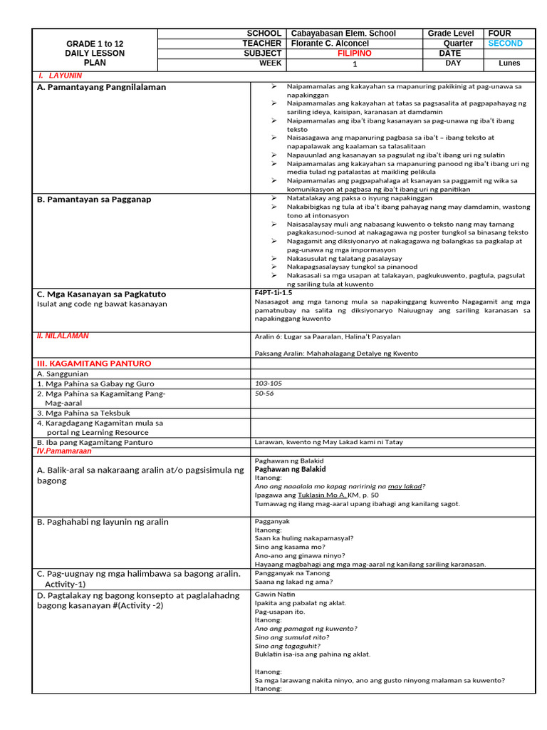 Dlp-Filipino 4 | PDF