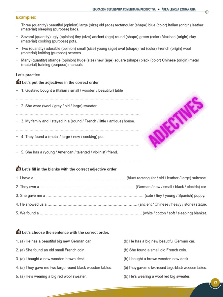 Adjective Order and Passive Voice Practice | PDF | Polymers | Plastic