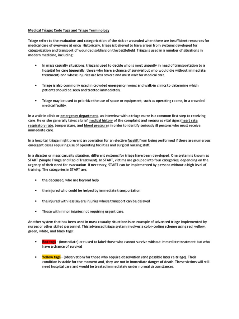 A Comprehensive Overview of Medical Triage Systems, Terminology and ...