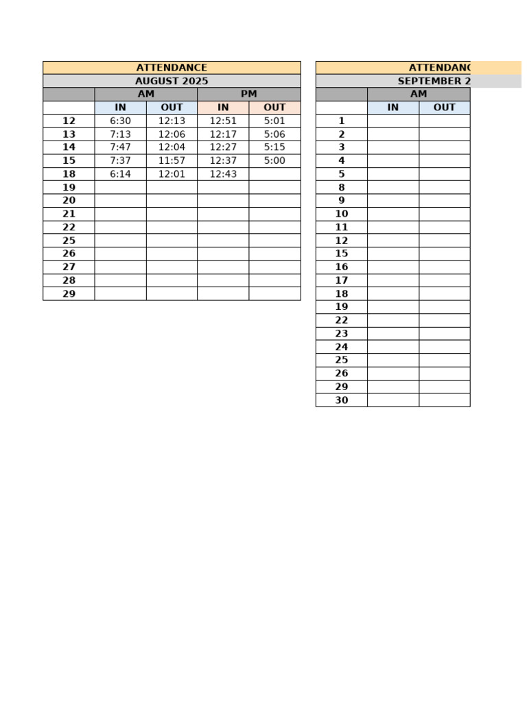 Attendance Records for 2025 | PDF