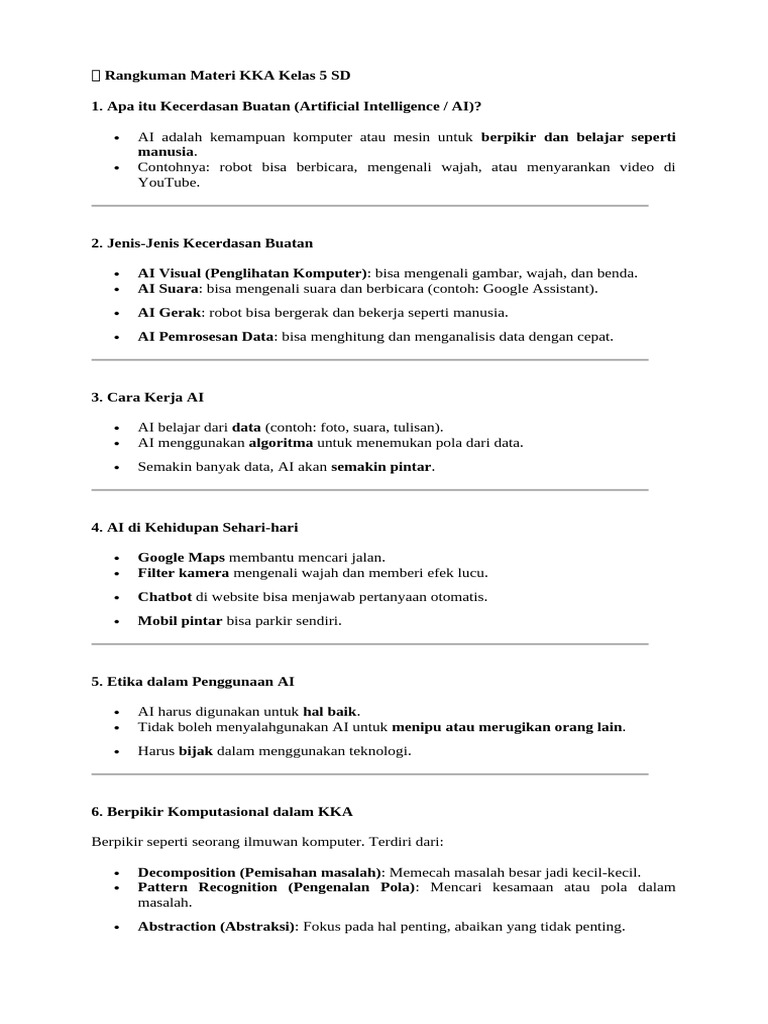 Materi KKA Kelas 5: AI dan Koding | PDF