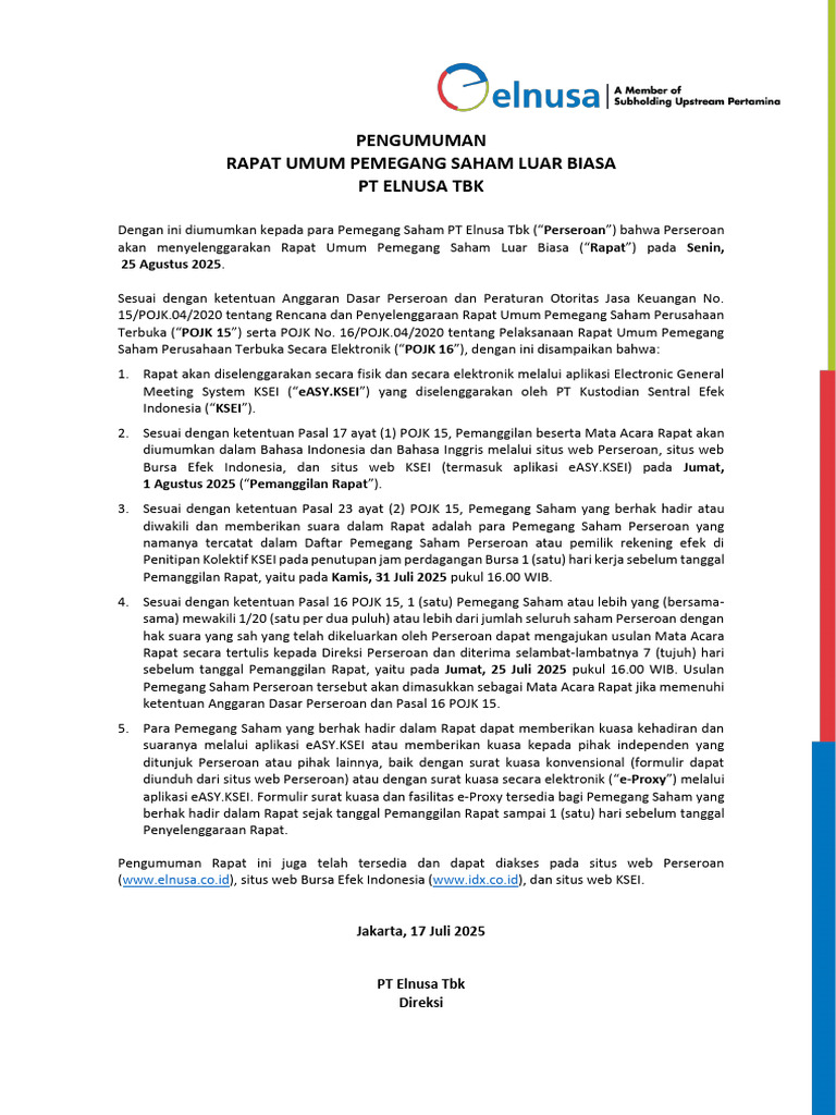 Rapat Umum Pemegang Saham Elnusa 2025 | PDF