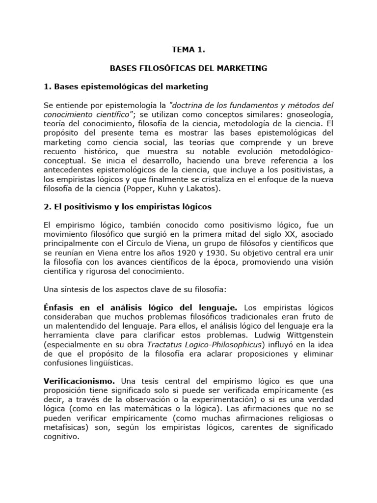 01 Tema 1 Bases Filosóficas Del Marketing 2025 | PDF | Karl Popper ...