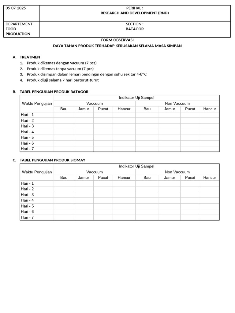 Form Uji Produk | PDF