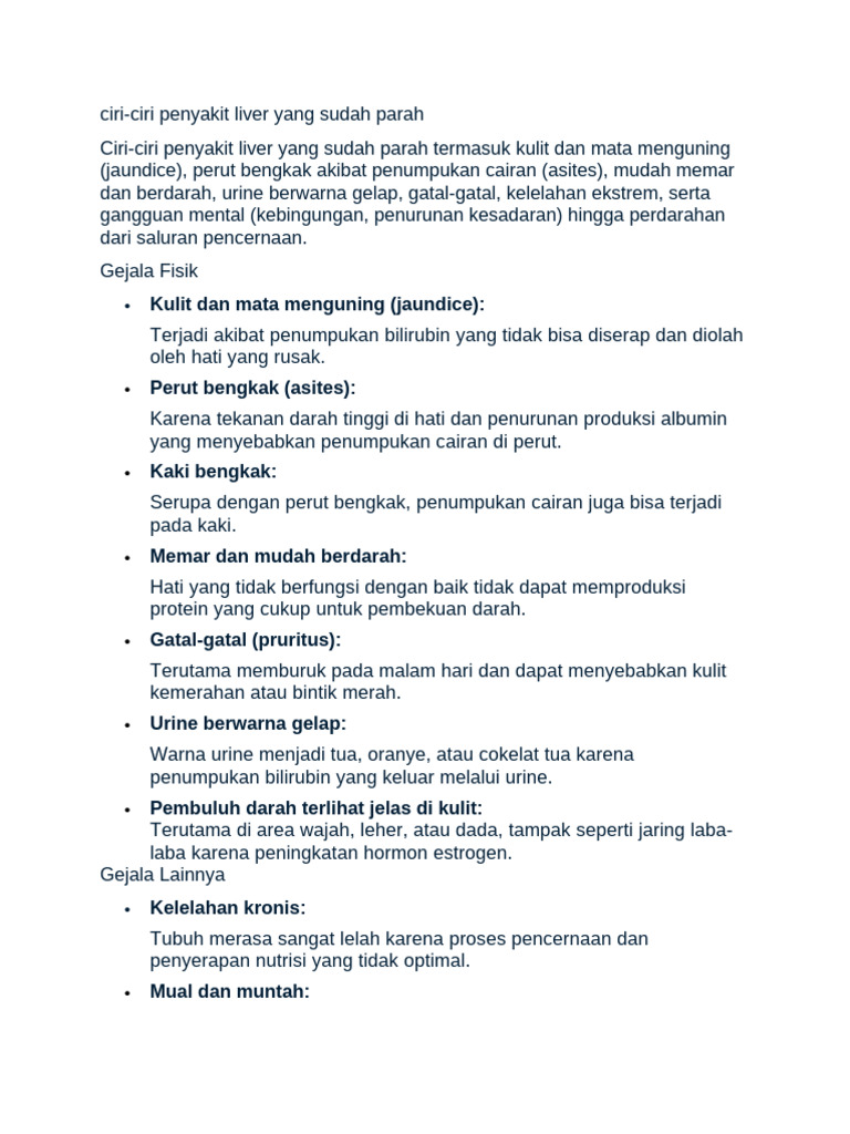 Ciri-ciri Penyakit Liver Parah | PDF