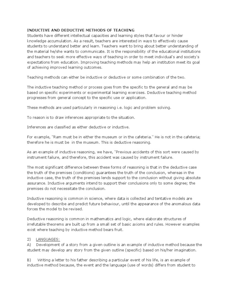 Inductive vs Deductive Teaching Methods | PDF | Inductive Reasoning ...