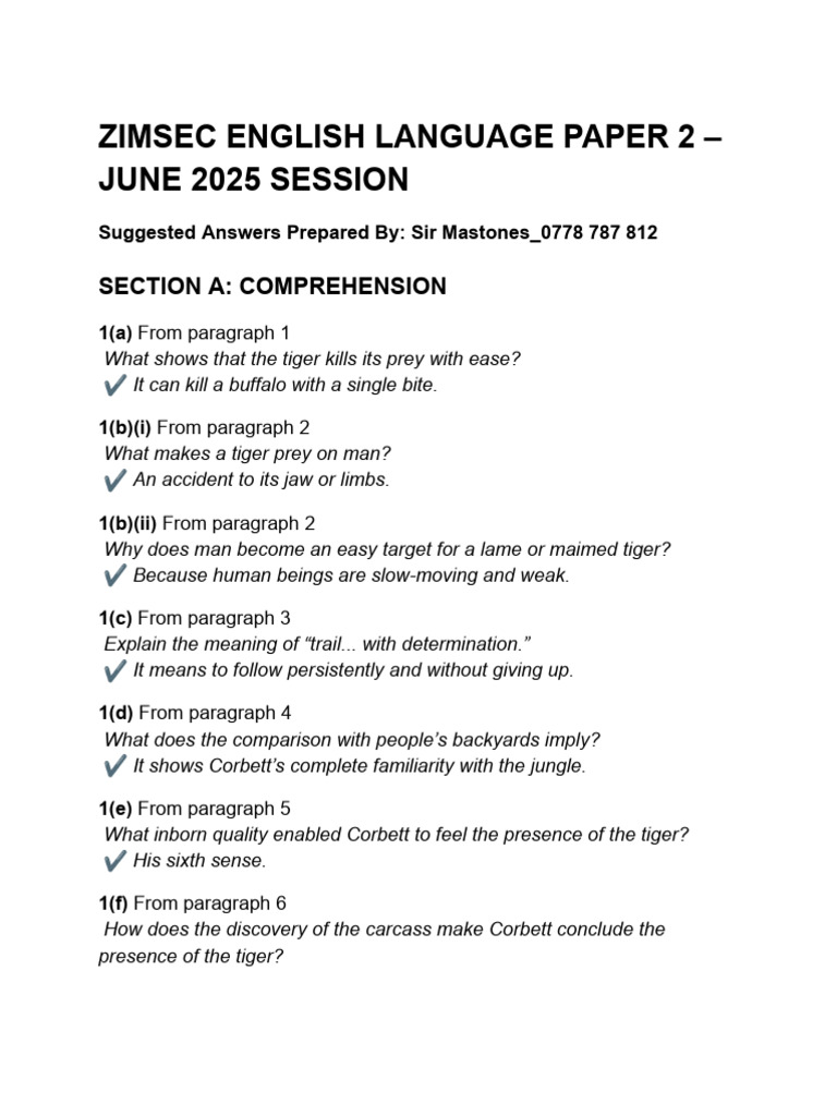 ZIMSEC English Paper 2 June 2025 | PDF | Tiger