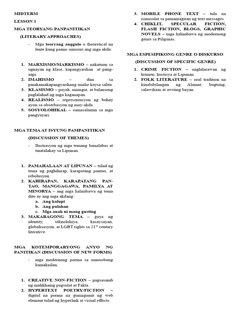 Fil2 Midterm Reviewer | PDF