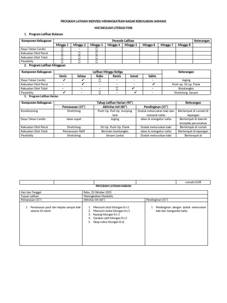 Program Latihan Kebugaran Jasmani | PDF