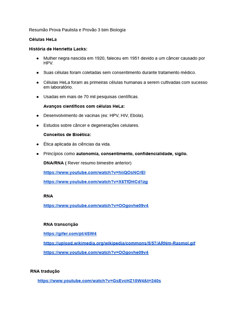 C-pia de Resum-o Prova Paulista e Prov-o 3 bim Biologia | PDF | Engenharia Genética | Clonagem