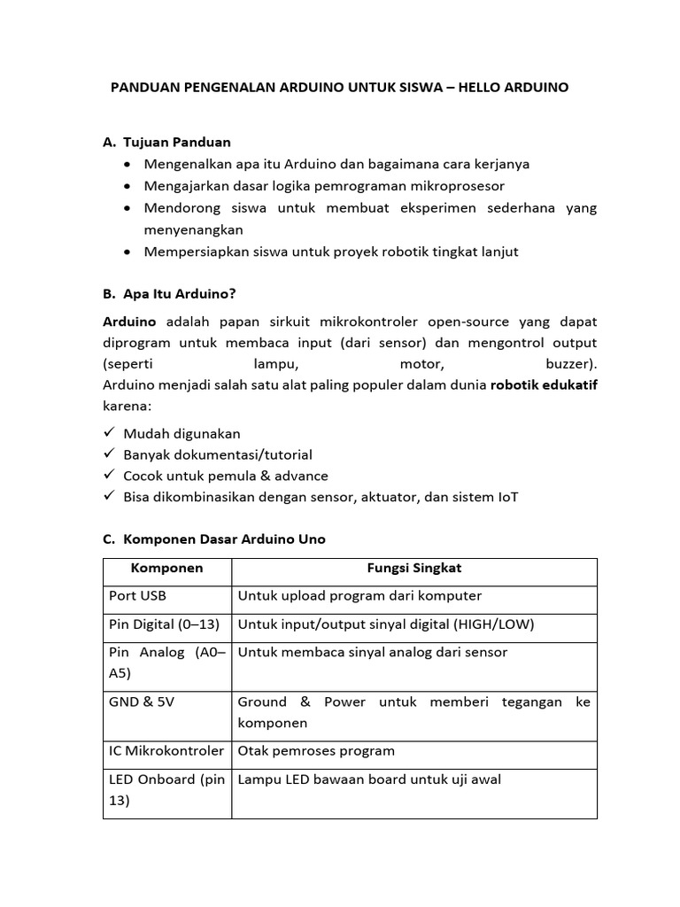 Panduan Dasar Arduino untuk Siswa | PDF