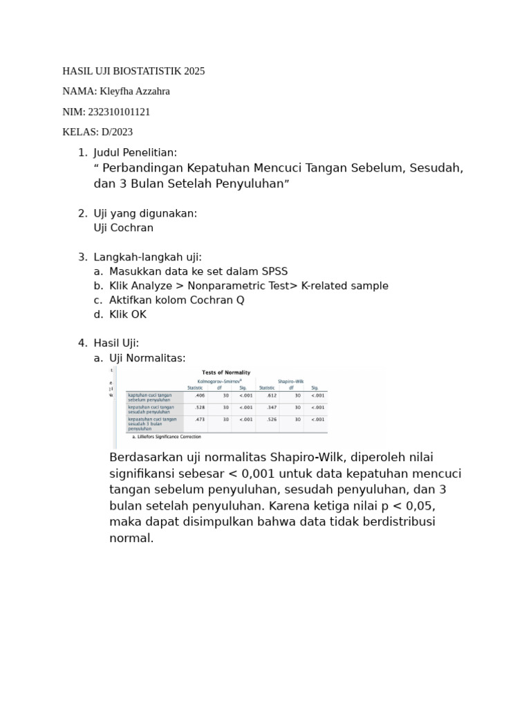 Uji Cochran pada Kepatuhan Mencuci Tangan | PDF