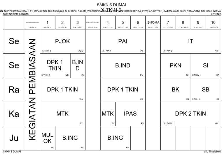 SMK Negeri 6 Dumai Class Schedule | PDF