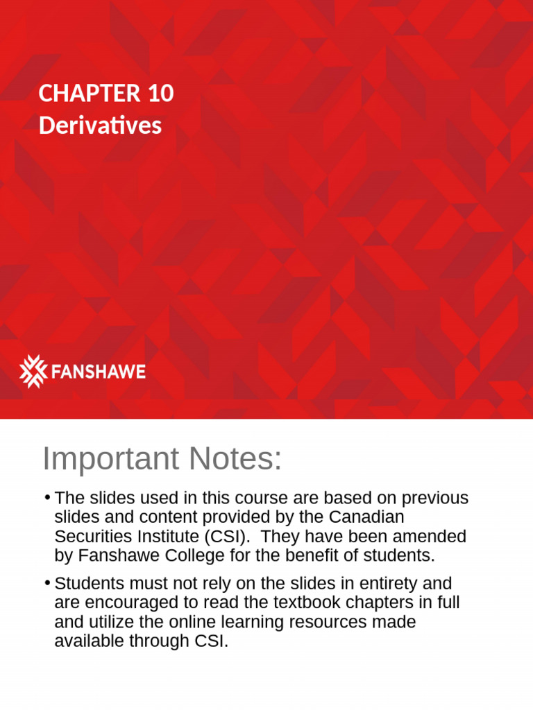 CSC Chapter10 Derivatives F2021 | PDF | Option (Finance) | Put Option
