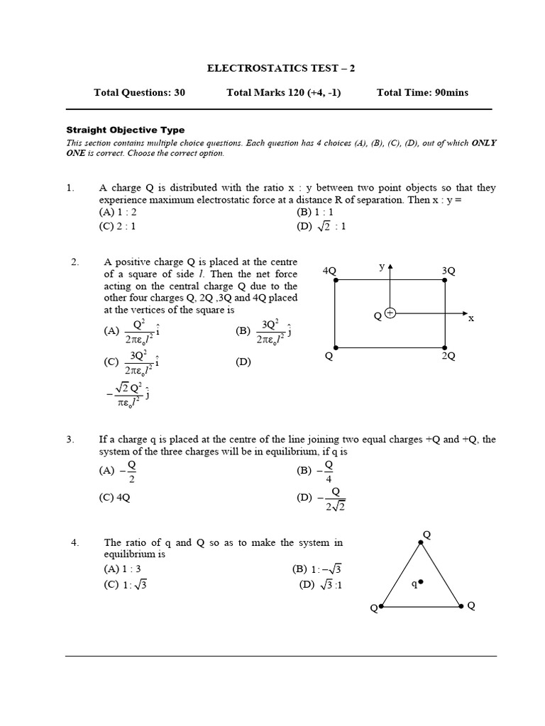 Electrostatics - Mixed 30Q Test | PDF | Electric Field | Physics