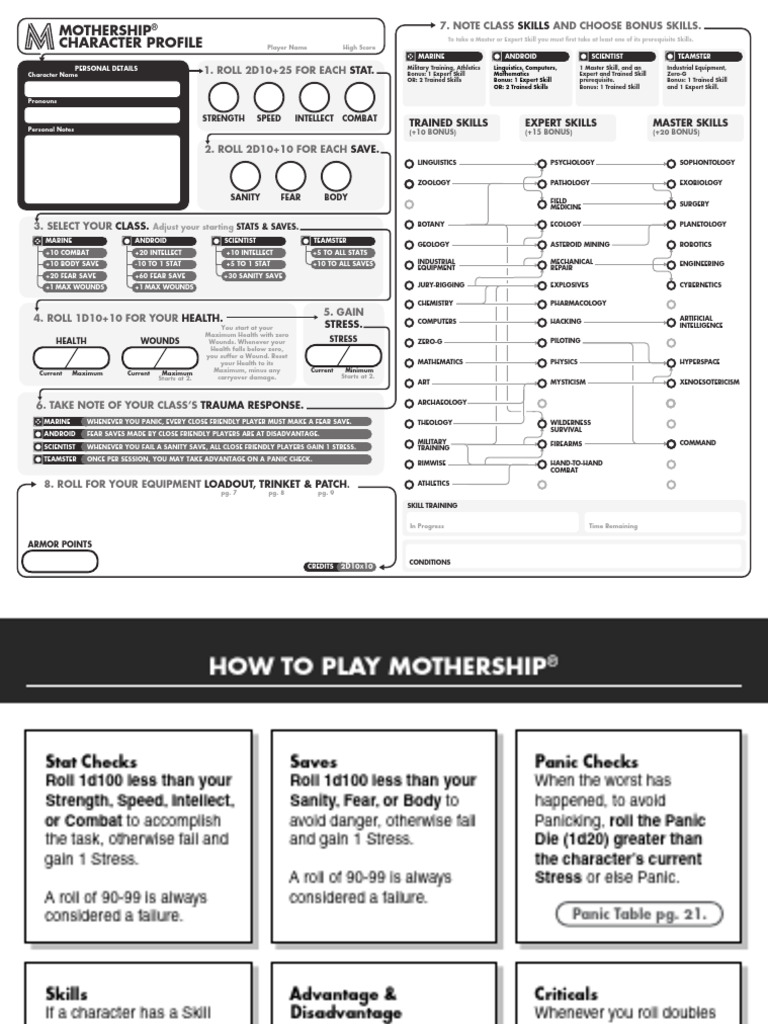 Mothership RPG Character Sheet Guide | PDF