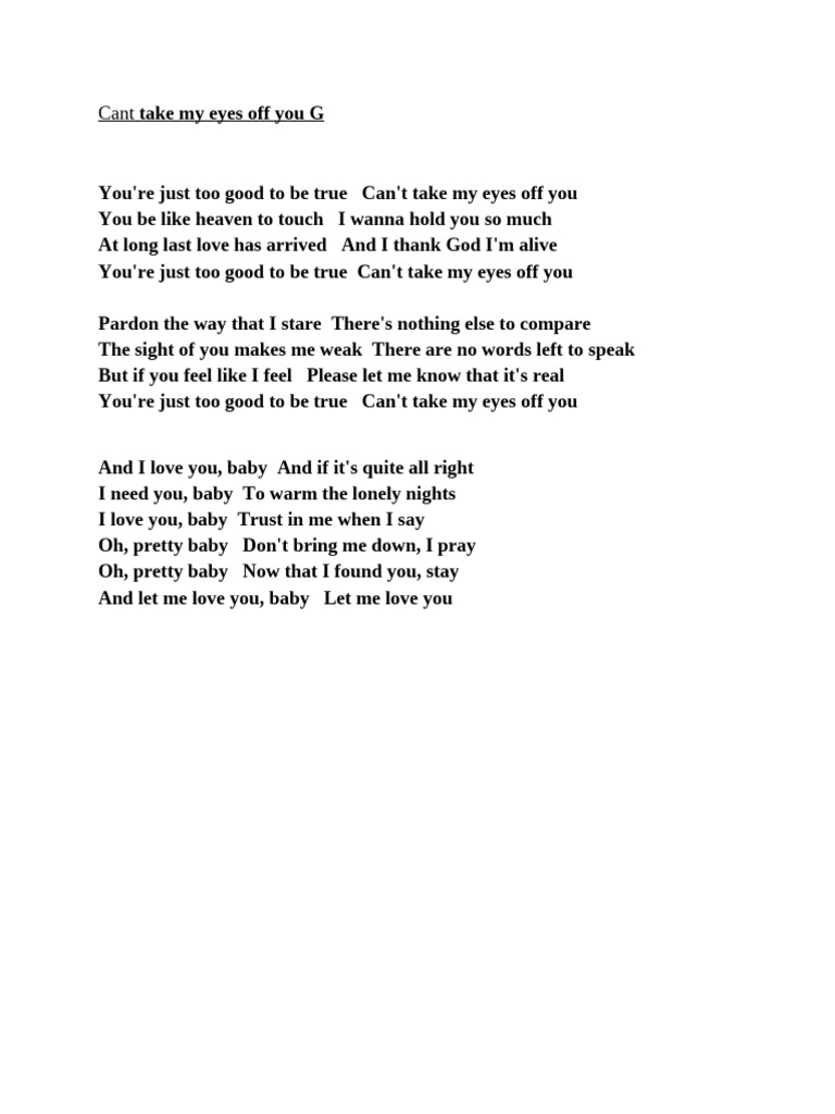 "Can't Take My Eyes Off You Lyrics" | PDF