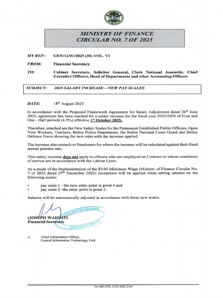 Belize Salary Revision Effective 2025 | PDF | Lieutenant | Military ...