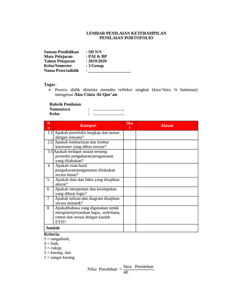 13.lampiran Portofolio RPP 2 | PDF