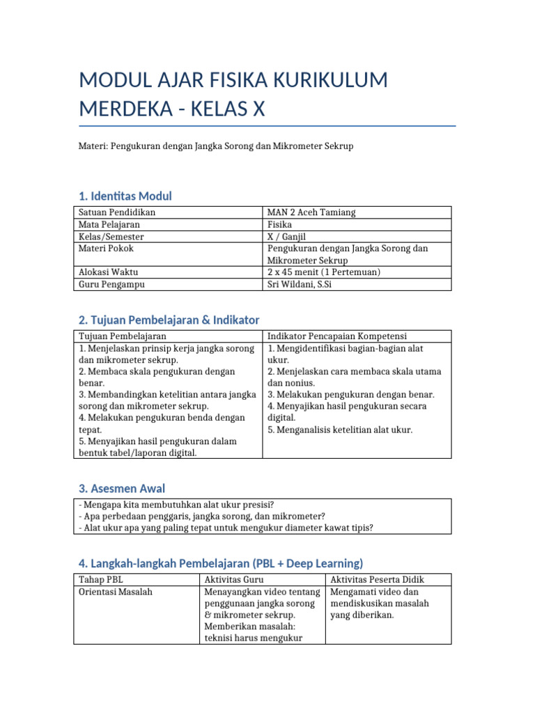Modul Ajar KM Pengukuran | PDF
