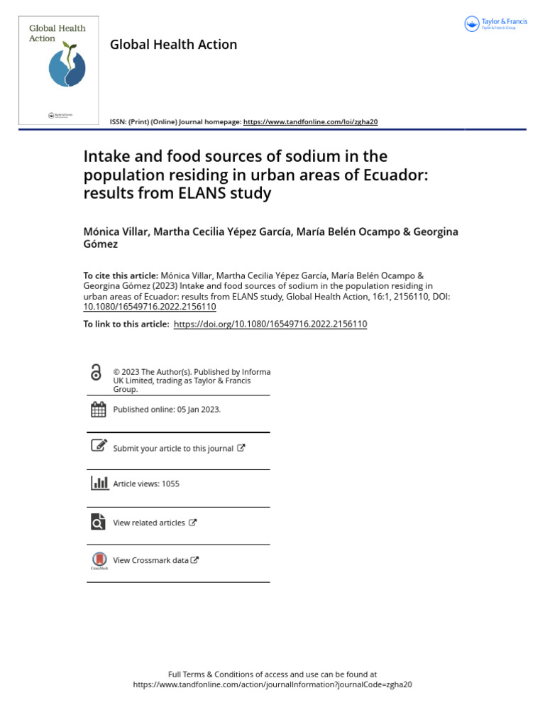 Intake and Food Sources of Sodium in The Population Residing in Urban ...