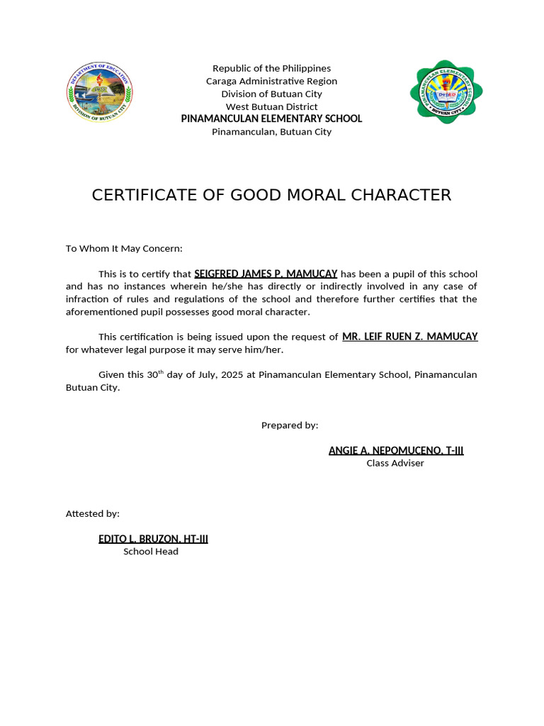 Good Moral Certificate | PDF