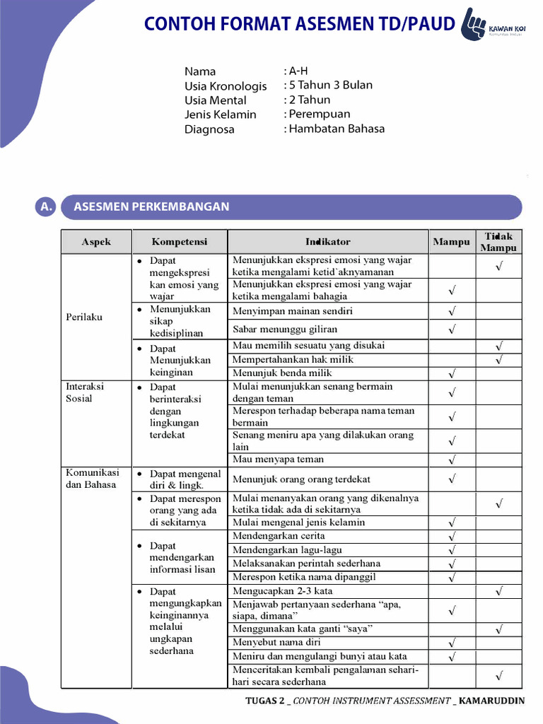 Format Asesmen Awal PAUD | PDF