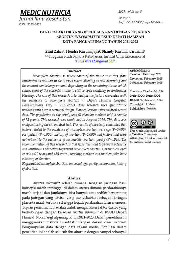 Faktor Risiko Abortus Inkomplit di RSUD | PDF