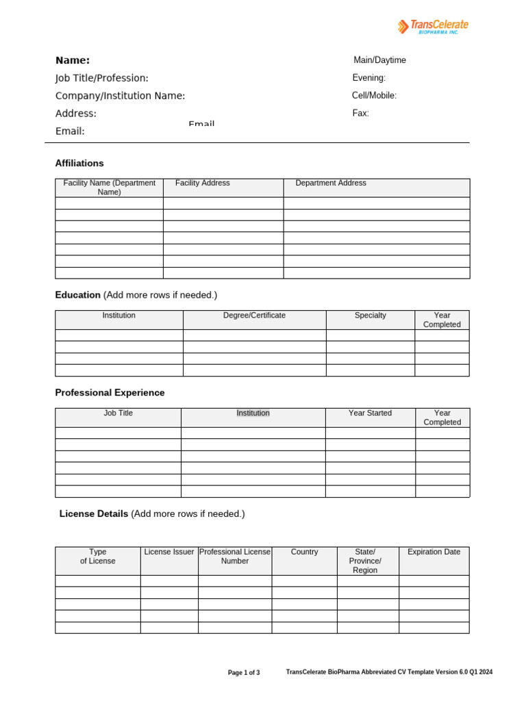 2024 TransCelerate BioPharma Abbreviated CV Template Version 6.0 Q1 ...
