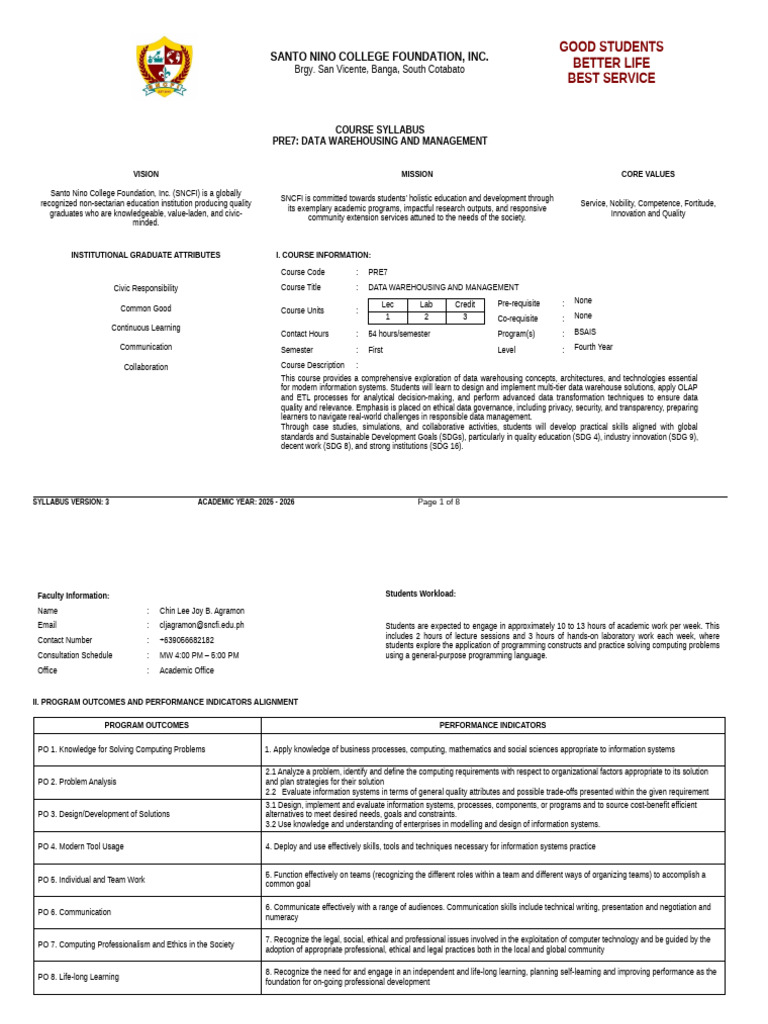 Data Warehousing Course Syllabus | PDF | Data Warehouse | Conceptual Model