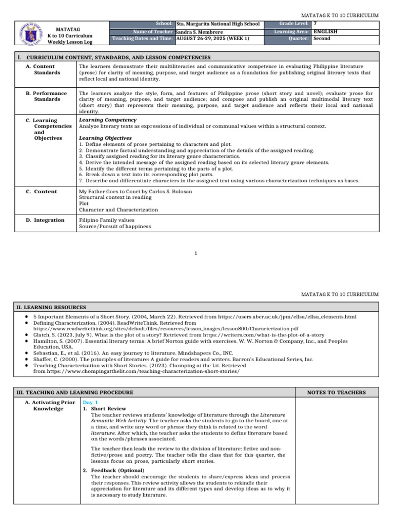 Grade 7 English 2nd Quarter Answer Key | PDF | Plot (Narrative ...