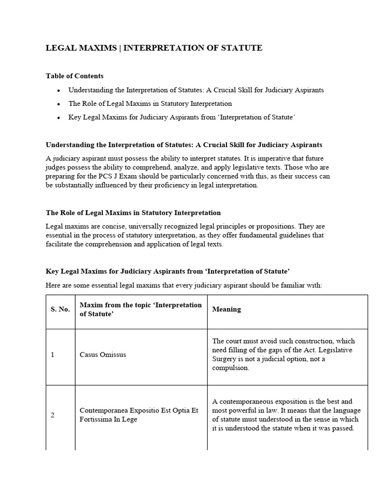 Legal Maxims Interpretation of Statute | PDF | Statutory Interpretation ...