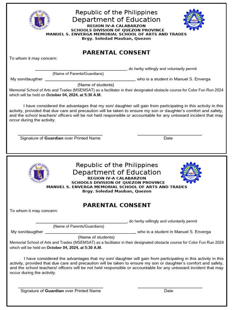 Parental Consent for Color Fun Run 2024 | PDF