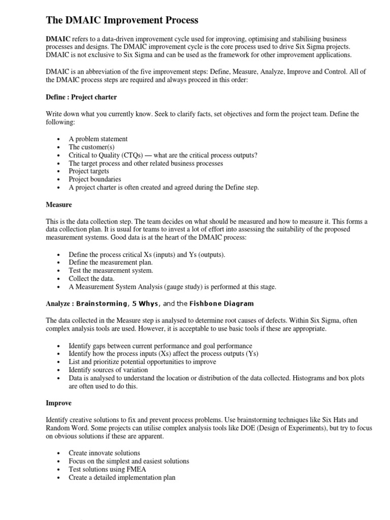 DMAIC Process: Steps for Business Improvement | PDF | Six Sigma | Inventory