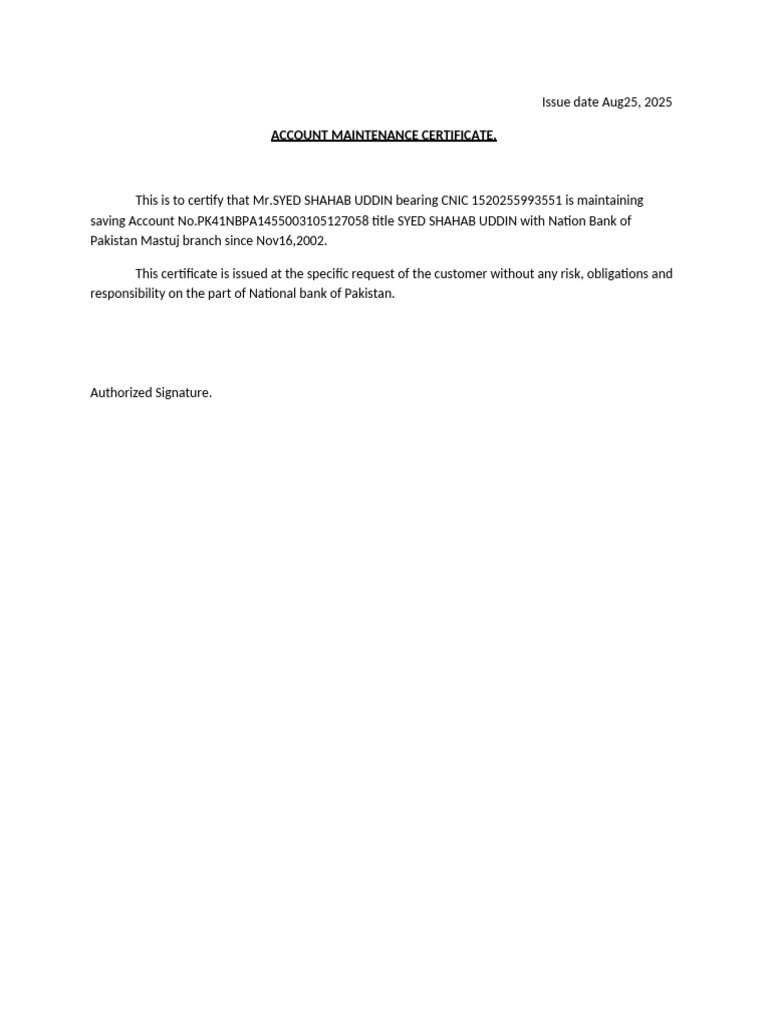 Account Maintanance Certf | PDF