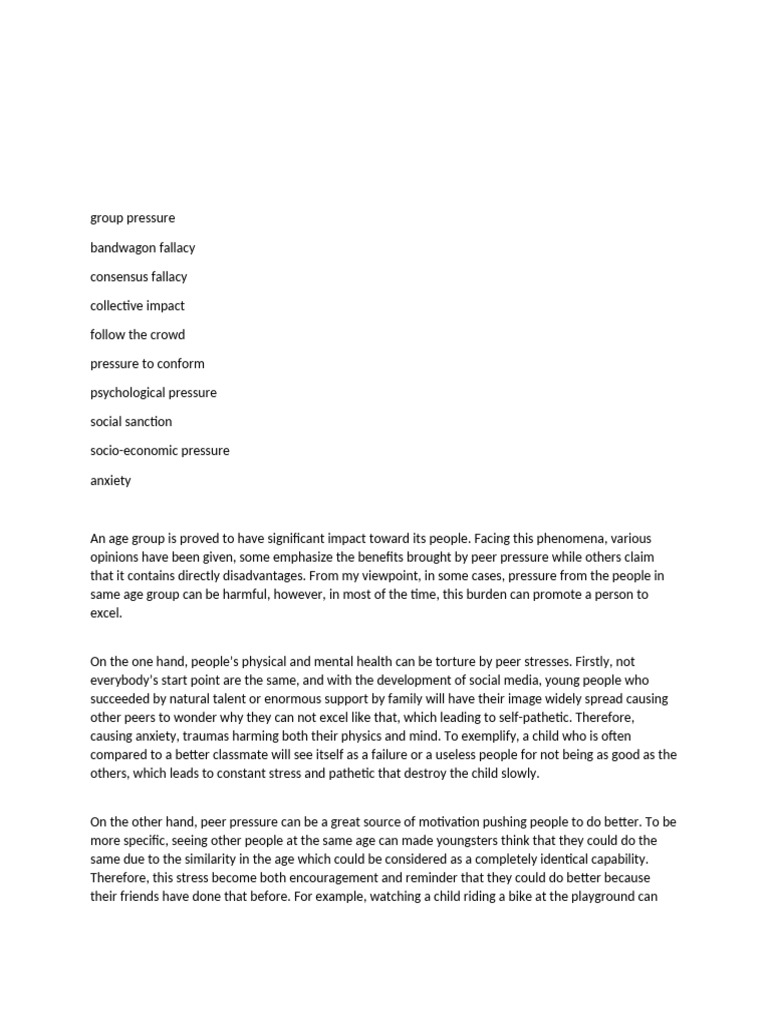 QHung Writting Task 2 Peer Pressure | PDF