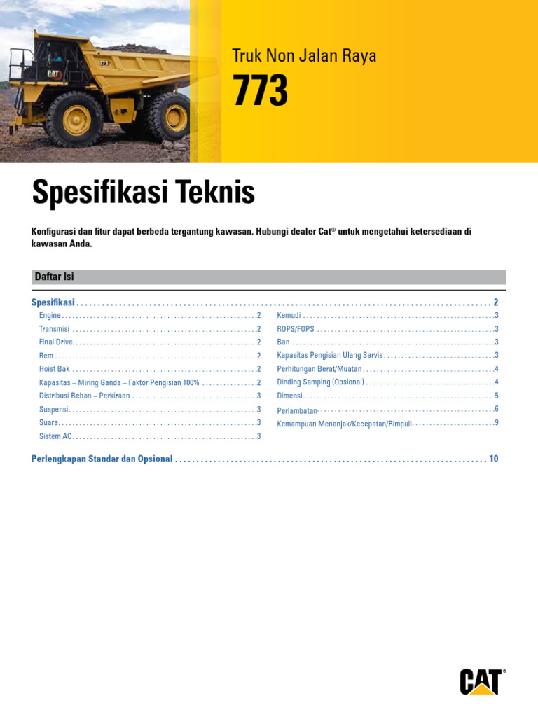 Spesifikasi Truk Non Jalan Raya Cat 773 | PDF