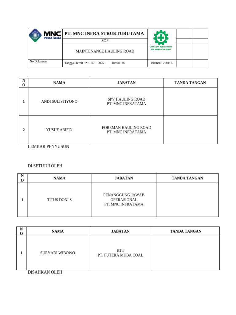 SOP Perawatan Jalan Hauling MNC Infra | PDF
