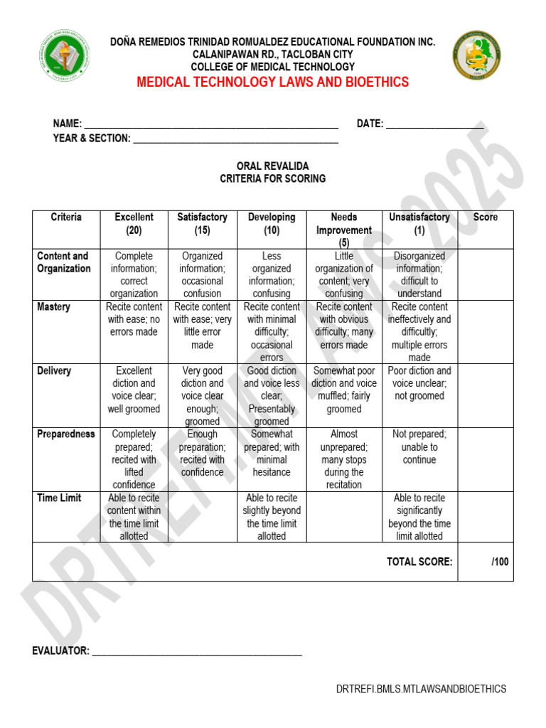 ORAL REVALIDA CRITERIA FOR SCORING (1) | PDF