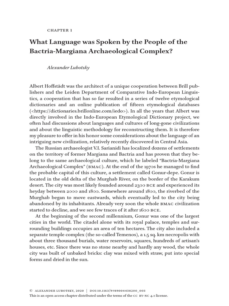 Language of the Bactria-Margiana Complex | PDF