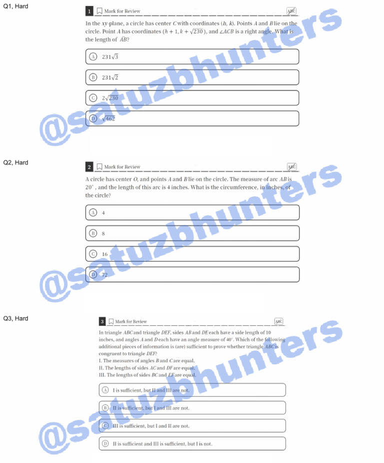 67777SAT-Geometry Hard Questions 2024-2025 | PDF | Circle | Angle
