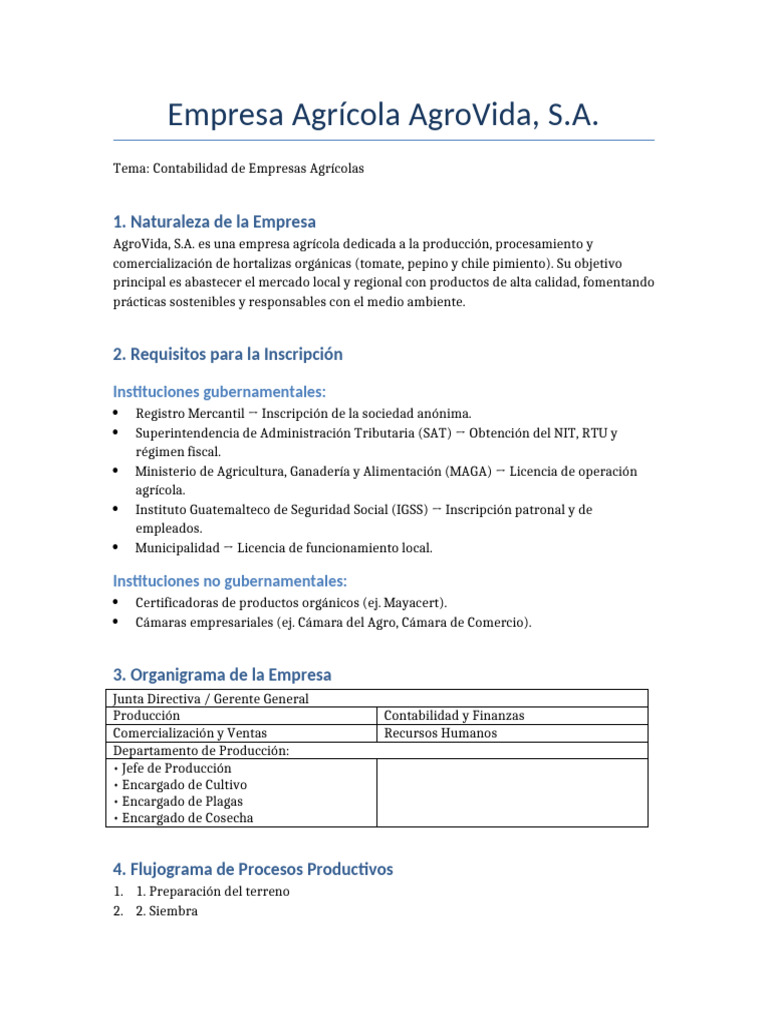 Contabilidad en AgroVida, S.A. | PDF | Agricultura | Contabilidad