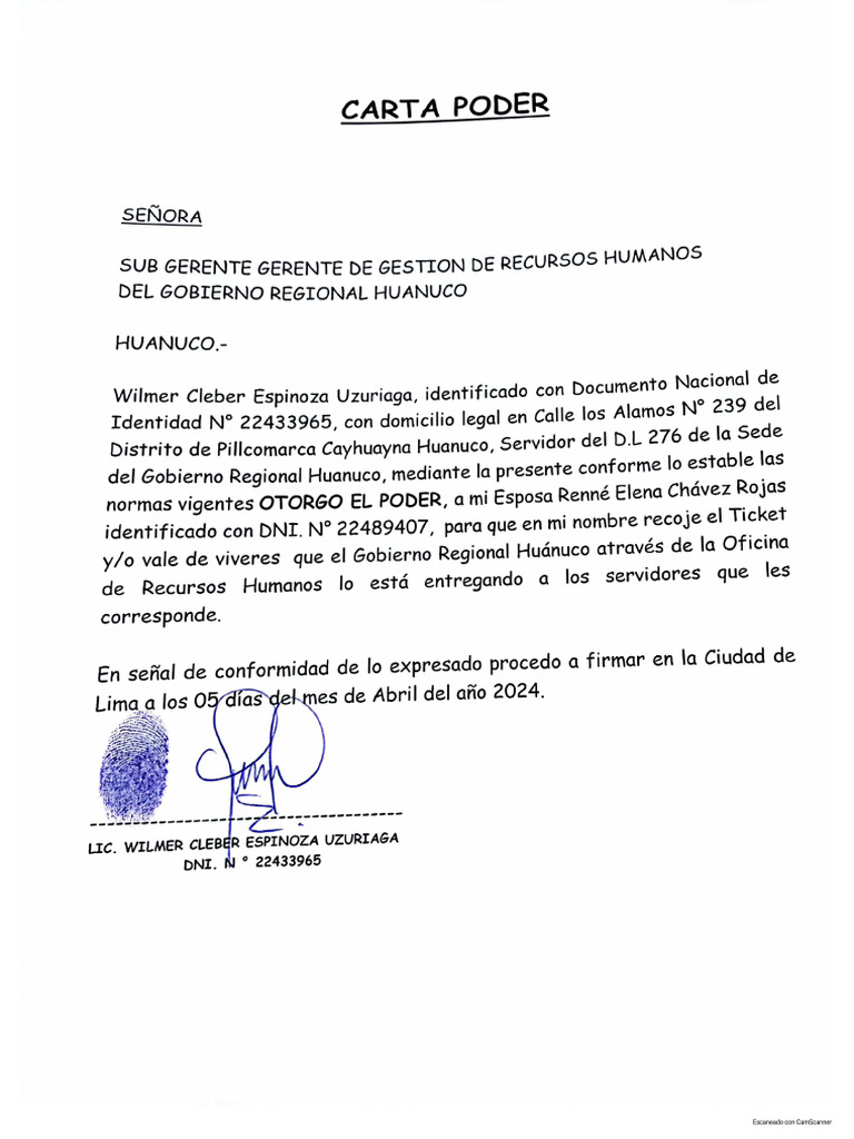 Carta Poder Wilmer | PDF