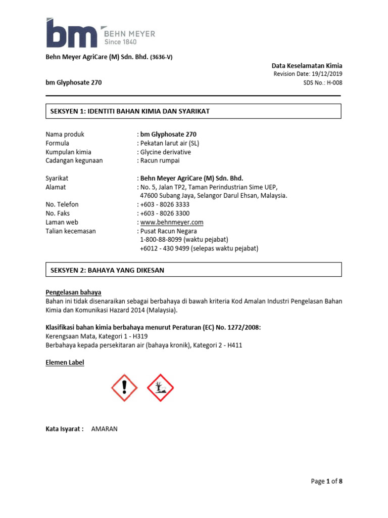 SDS - BM Glyphosate 270 (BM) | PDF