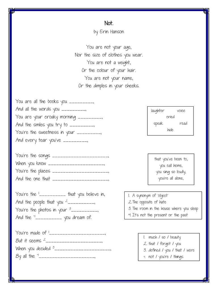 Not by Erin Hanson: A Poetic Reflection | PDF