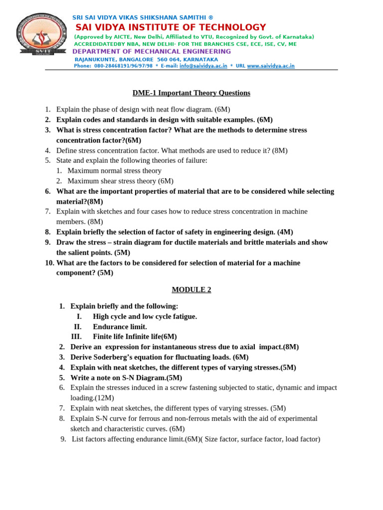 DME 1 - Theory Questions | PDF | Screw | Stress (Mechanics)