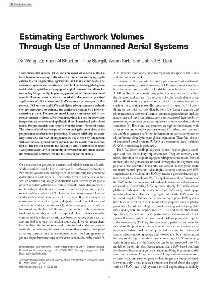 Wang Et Al 2017 Estimating Earthwork Volumes Through Use of Unmanned ...