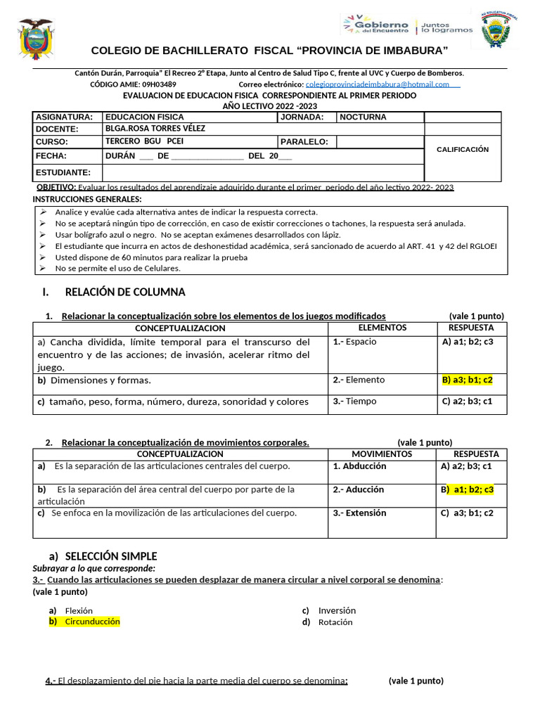Evaluacion 3ero Bgu Eeff | PDF