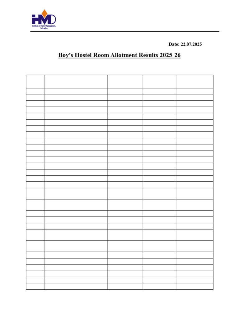 Boys Hostel Room Allotment List With Registration Form and Rules 2025 26 | PDF